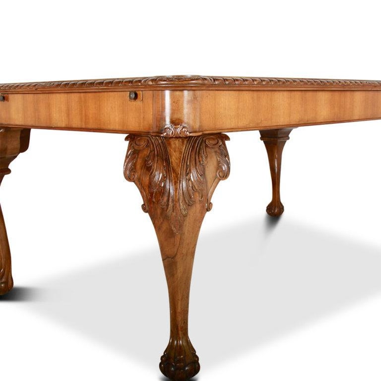 French Walnut Chippendale-Style Dining Table with Leaves at 1stDibs