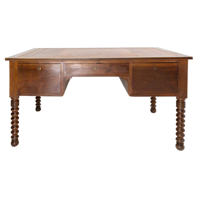 French Walnut Louis Philippe Desk Leather Top Writing Table, 19th ...