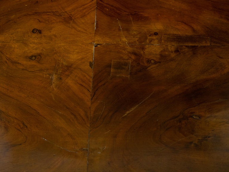 French Walnut Side Table with Quarter Veneer, Single Drawer and Tapered ...