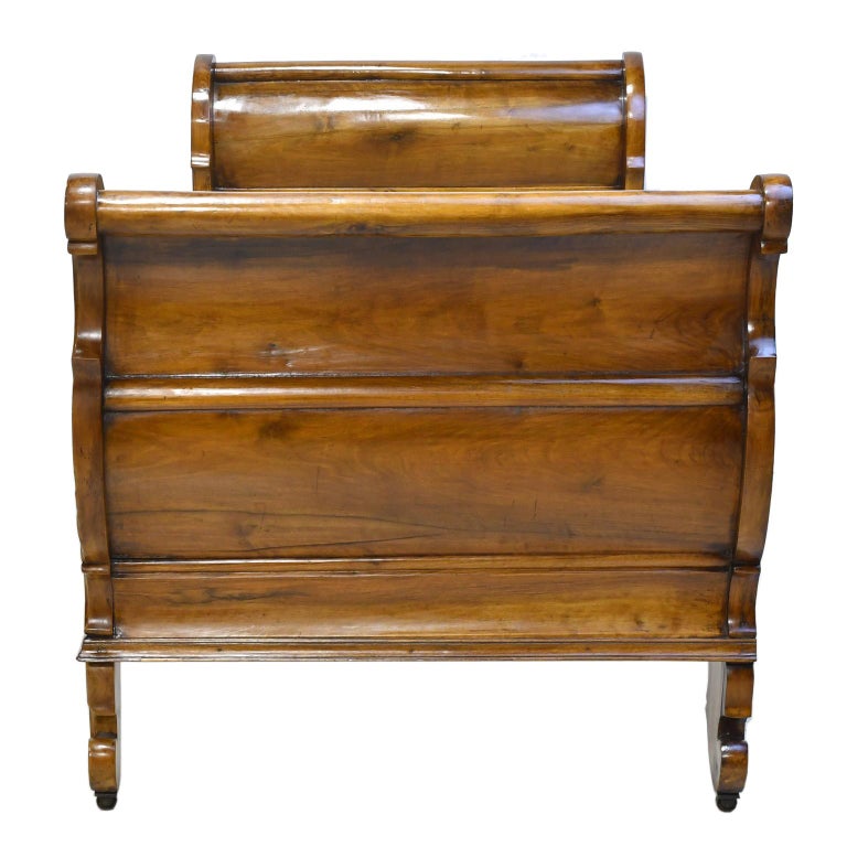 French Walnut Sleigh Day Bed with Articulated Carvings in a Provincial ...