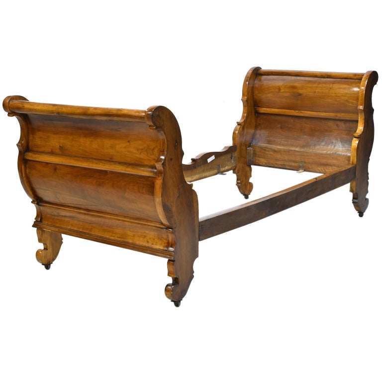 French Walnut Sleigh Day Bed with Articulated Carvings in a Provincial ...