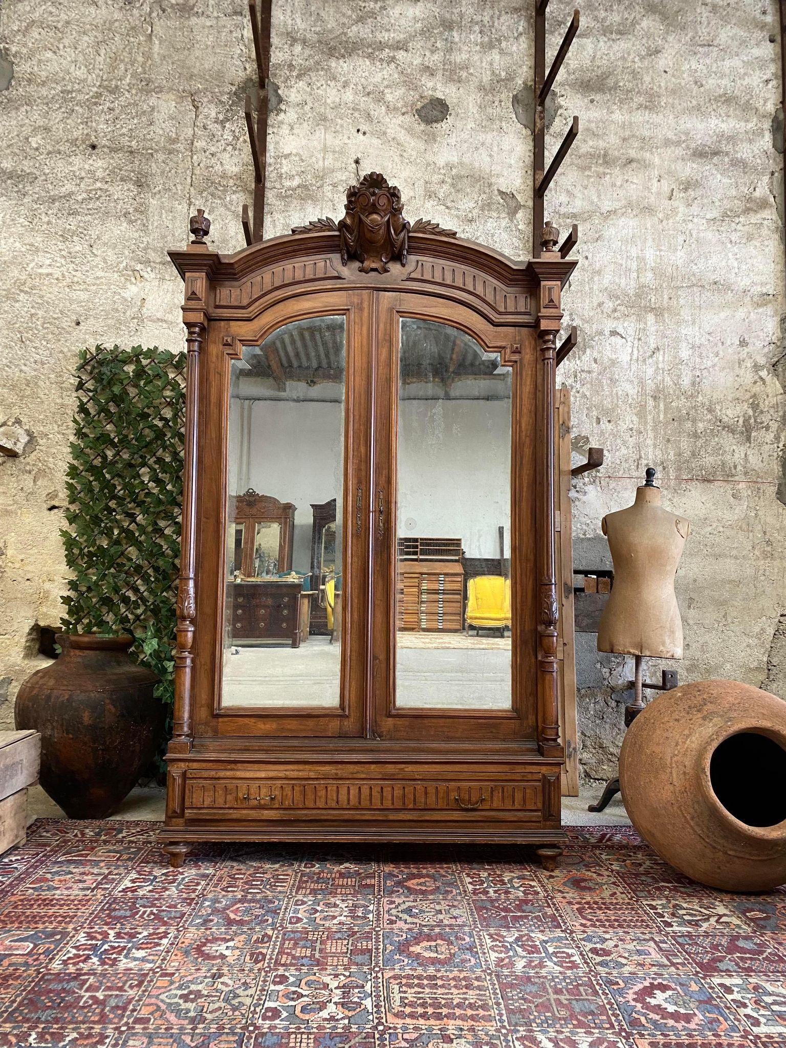 French Wardrobe Antique Louis XVI Rococo Style Double Door Armoire For ...