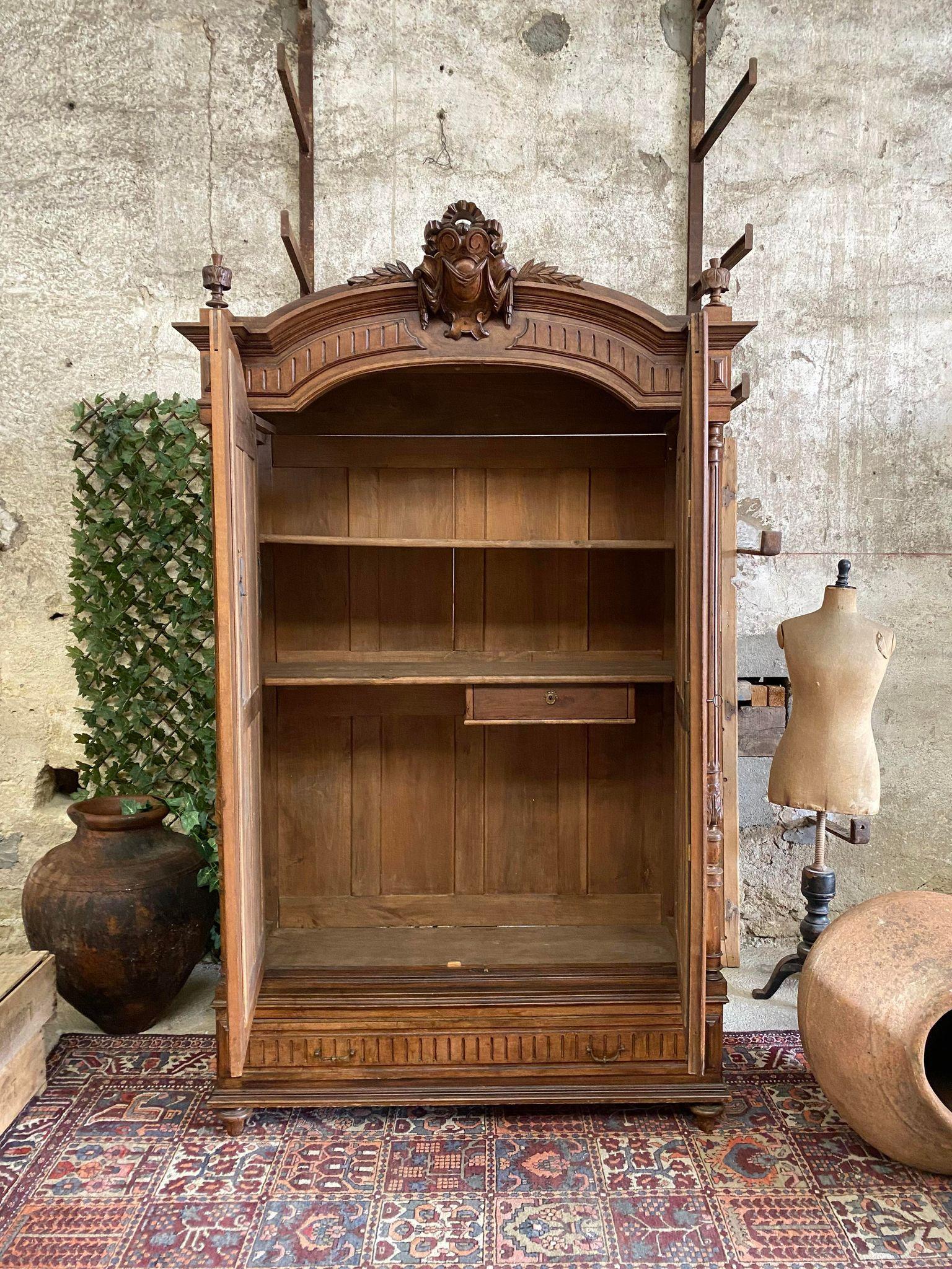 French Wardrobe Antique Louis XVI Rococo Style Double Door Armoire For ...