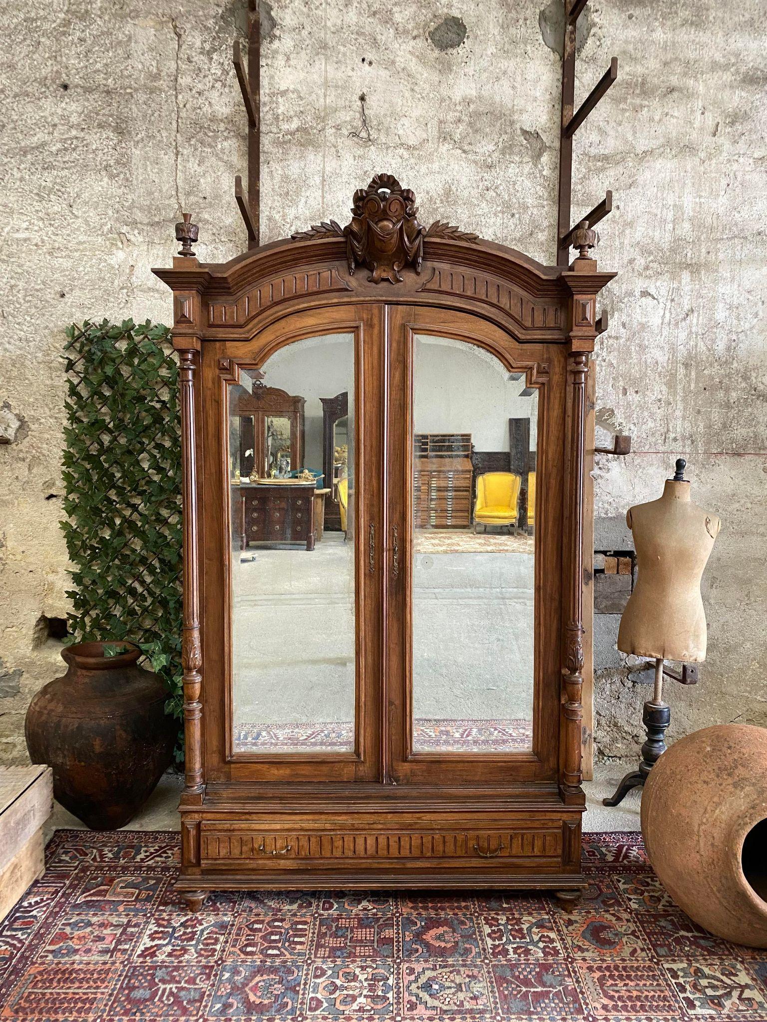 French Wardrobe Antique Louis XVI Rococo Style Double Door Armoire For ...