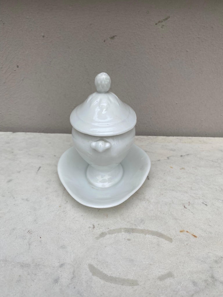 French White Faience Mustard Pot Limoges Circa 1900 For Sale at 1stDibs