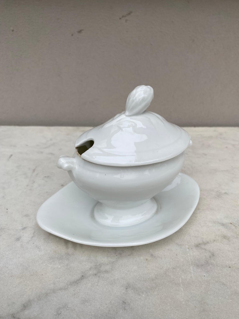 French White Faience Mustard Pot Limoges Circa 1900 For Sale at 1stDibs