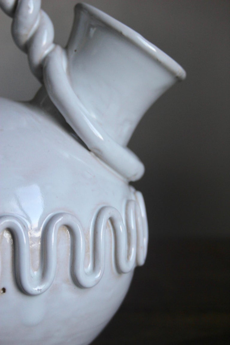 French White Mid-Century Signed Ceramic Vase For Sale at 1stDibs