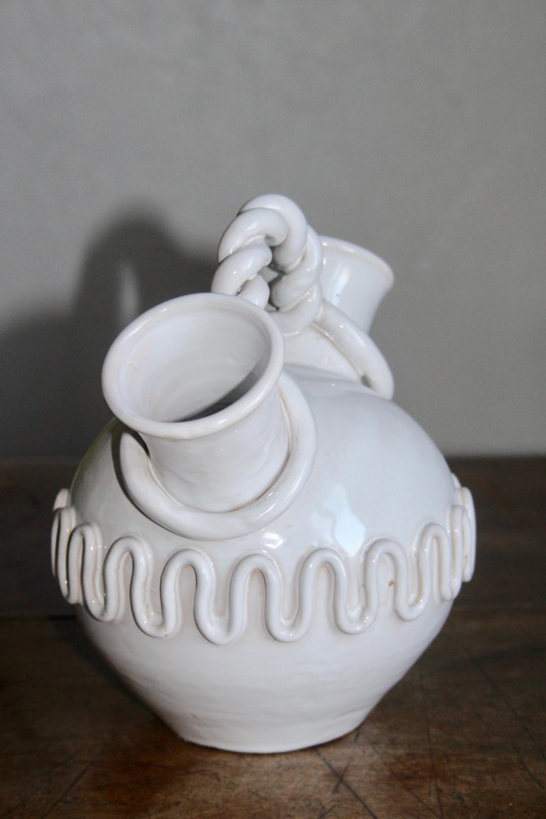 French White Mid-Century Signed Ceramic Vase For Sale at 1stDibs