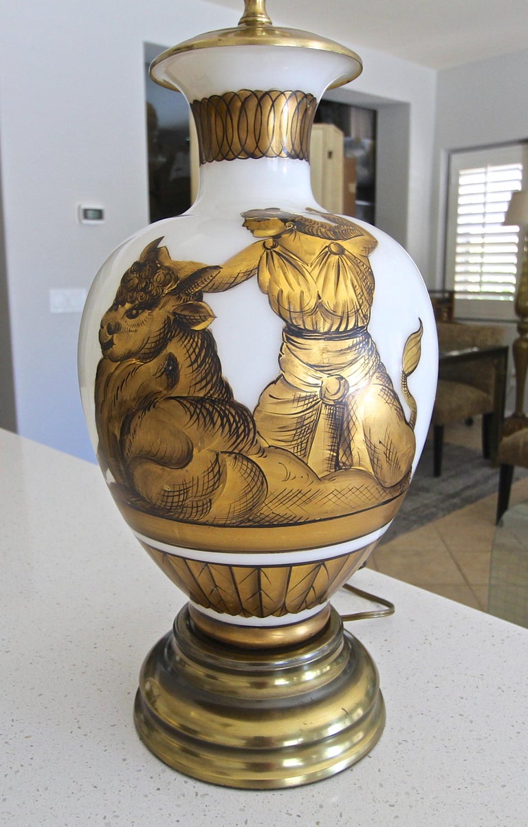 French White Opaline 23-Karat Goddess and Bull Mythology Table Lamp For ...