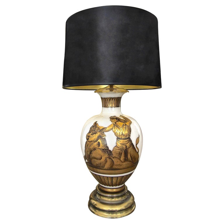 French White Opaline 23-Karat Goddess and Bull Mythology Table Lamp For ...