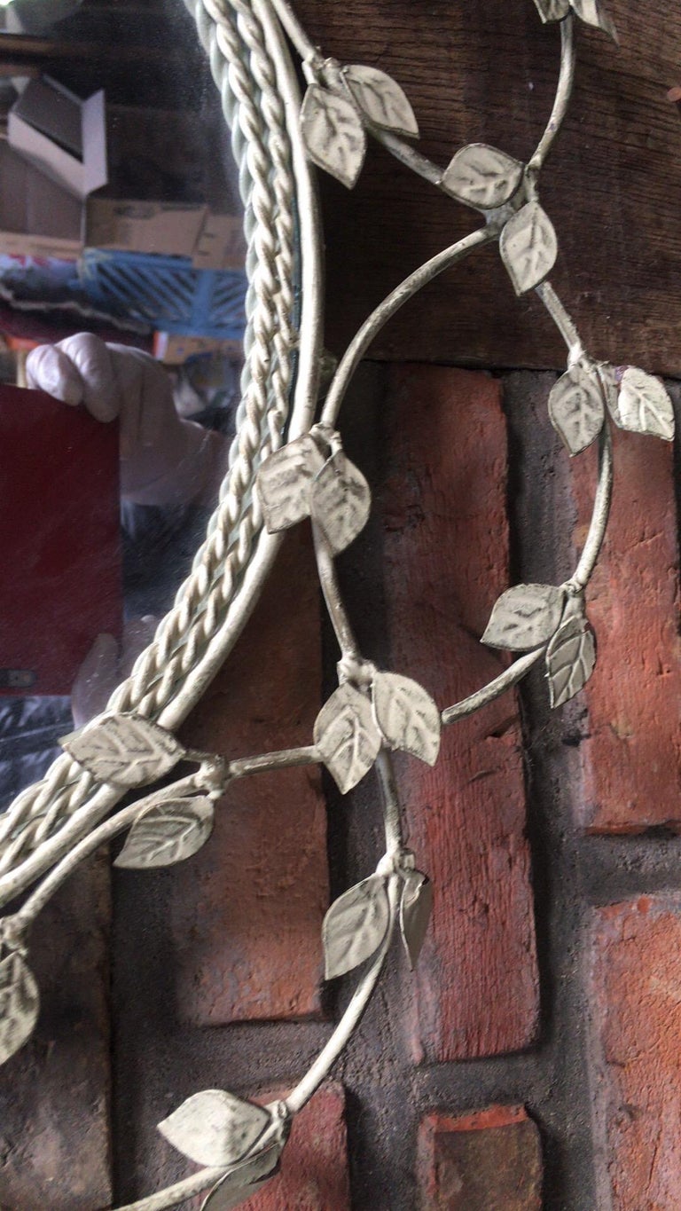 French White Painted Wrought Iron Mirror with Leaves, circa 1950 at 1stDibs