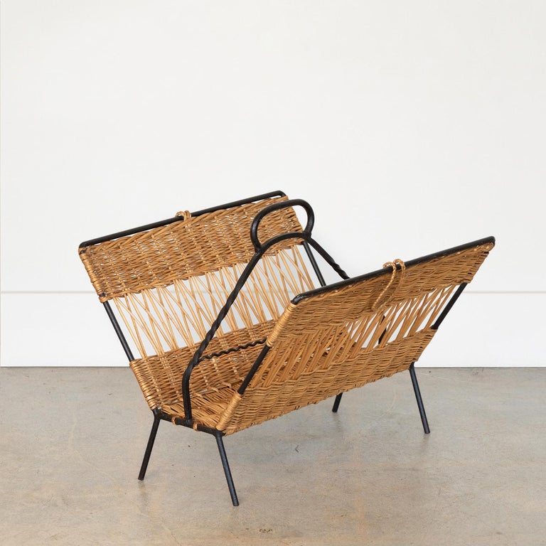 French Wicker and Iron Magazine Rack For Sale at 1stDibs