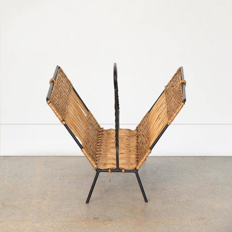 French Wicker and Iron Magazine Rack For Sale at 1stDibs