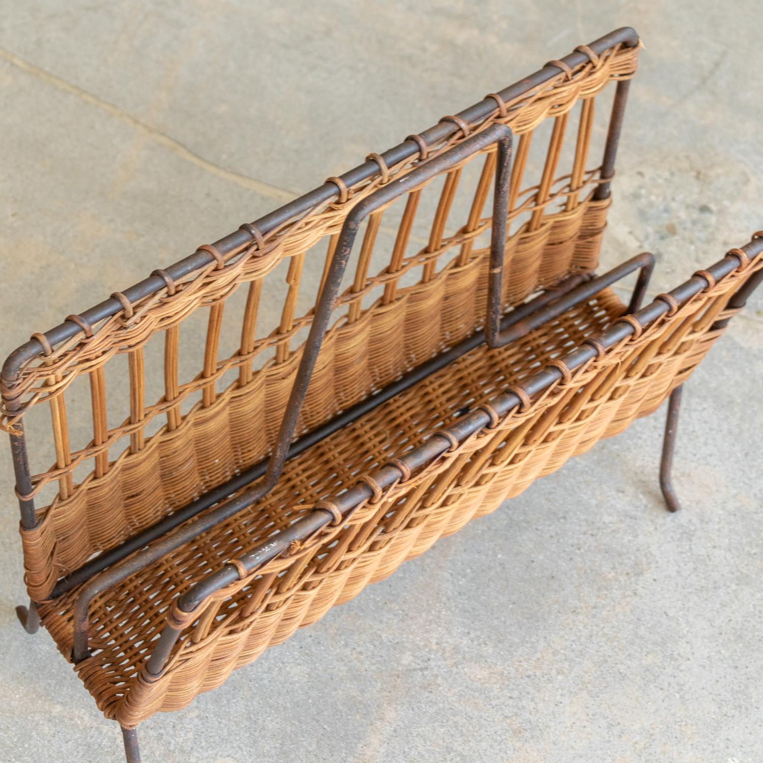 French Wicker and Iron Magazine Rack For Sale at 1stDibs