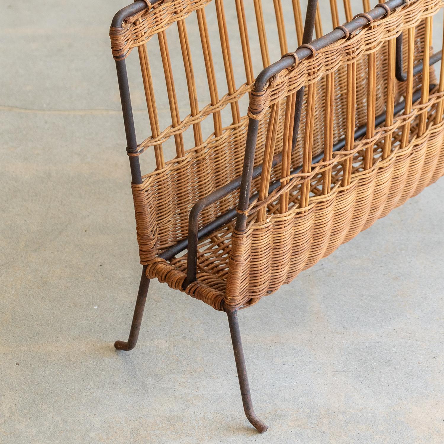 French Wicker and Iron Magazine Rack For Sale at 1stDibs
