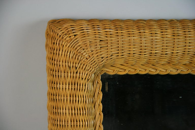 French Wicker Mirror Rounded Corners 1970's For Sale at 1stDibs