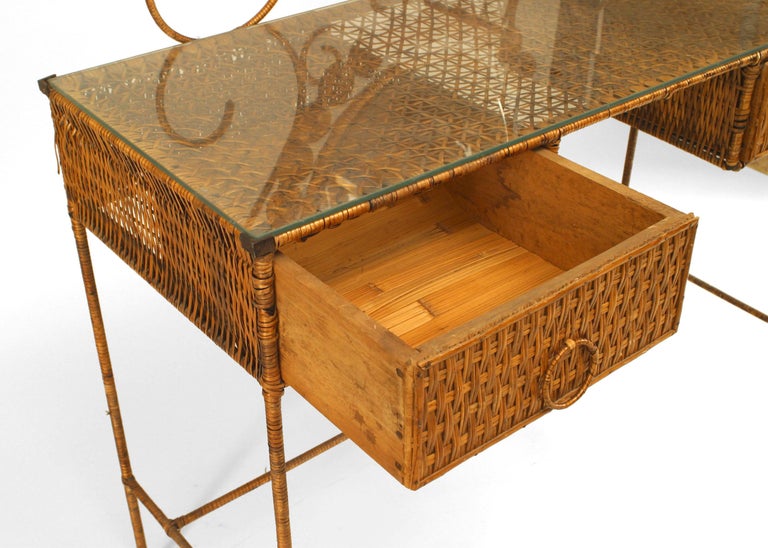 French Wicker Vanity With Dramatic Oval Mirror at 1stDibs | wicker ...