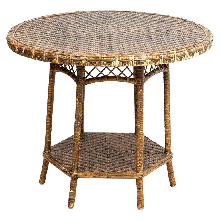 French Wicker Woven Round Table at 1stDibs