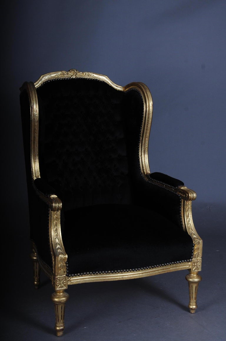 French Wing Chair Louis XVI, Black Velvet Fabric at 1stDibs | black ...