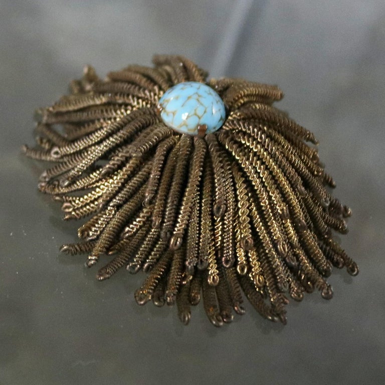 French Wire Fringe Spider Chrysanthemum Brooch Signed Déposé Goldtone ...