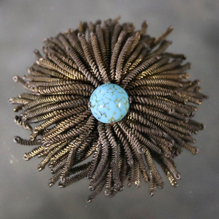 French Wire Fringe Spider Chrysanthemum Brooch Signed Déposé Goldtone ...