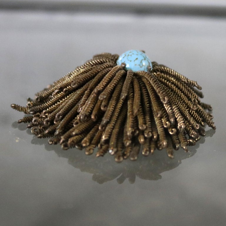 French Wire Fringe Spider Chrysanthemum Brooch Signed Déposé Goldtone ...