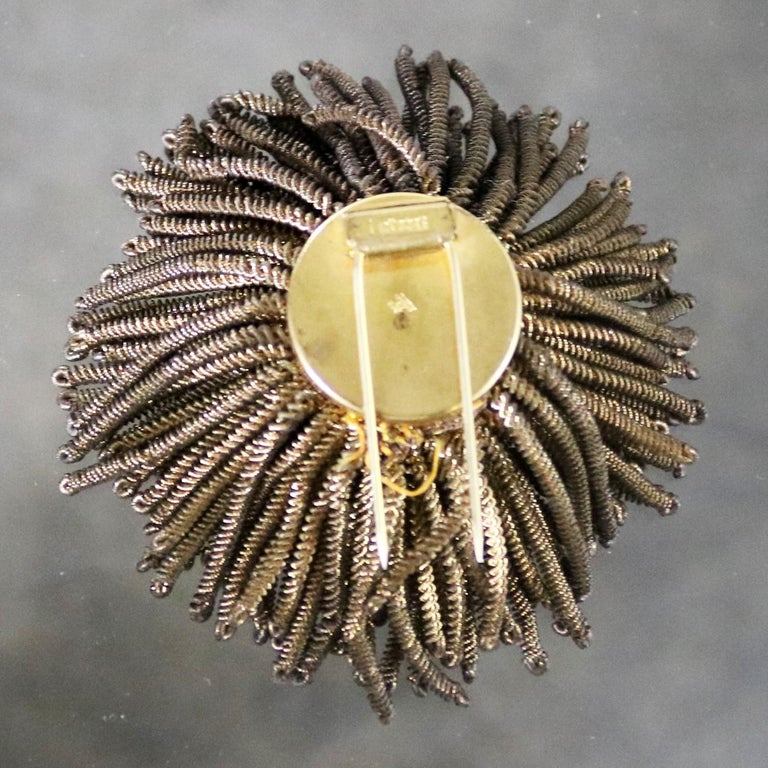 French Wire Fringe Spider Chrysanthemum Brooch Signed Déposé Goldtone ...