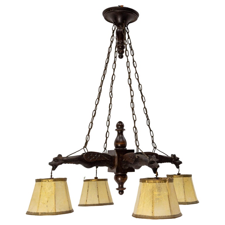 French Woo Lamp Four Gothic Art Nouveau Style Pendant Lustre c. 1960 ...