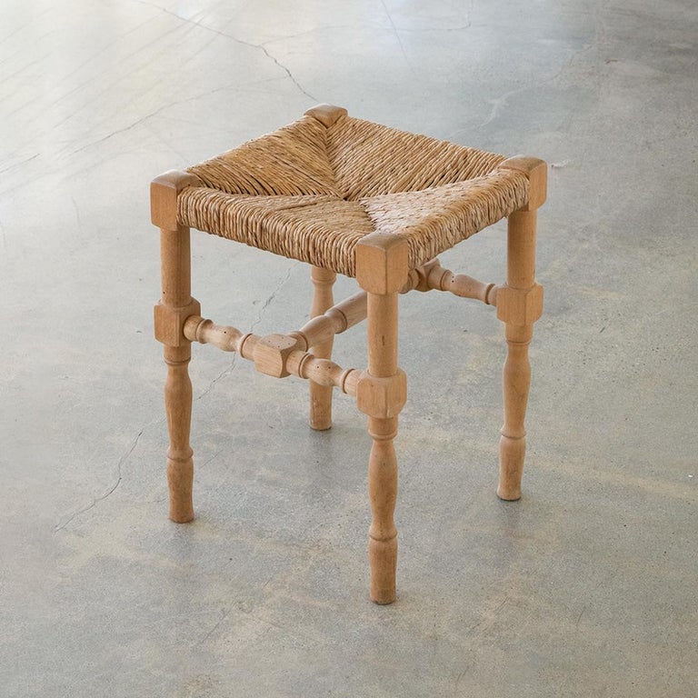 French Wood and Woven Stool at 1stDibs
