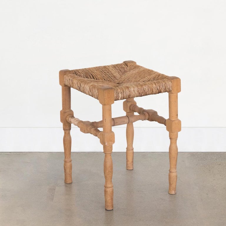 French Wood and Woven Stool at 1stDibs
