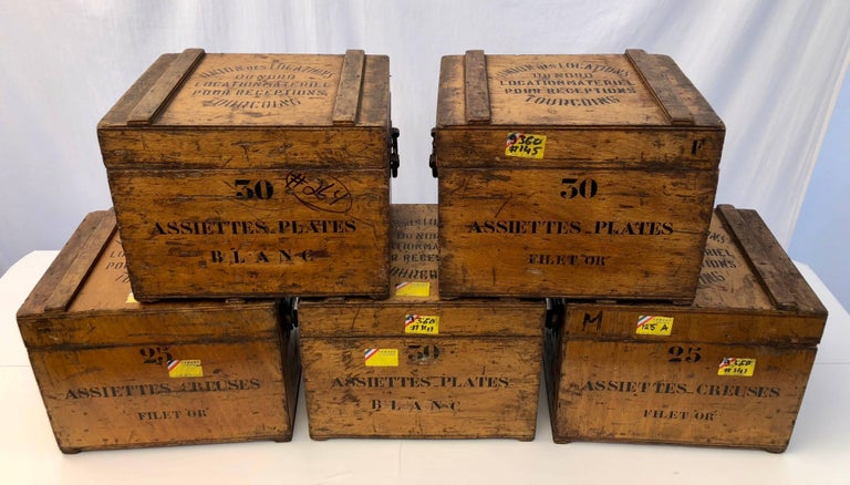 French Wood Catering Crates with Iron Hardware, Set of Five Medium ...