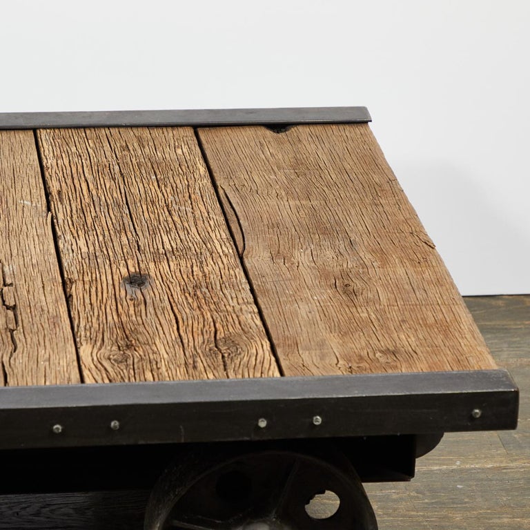 French Wood Coffee Table on Wheels, circa 1890 at 1stDibs