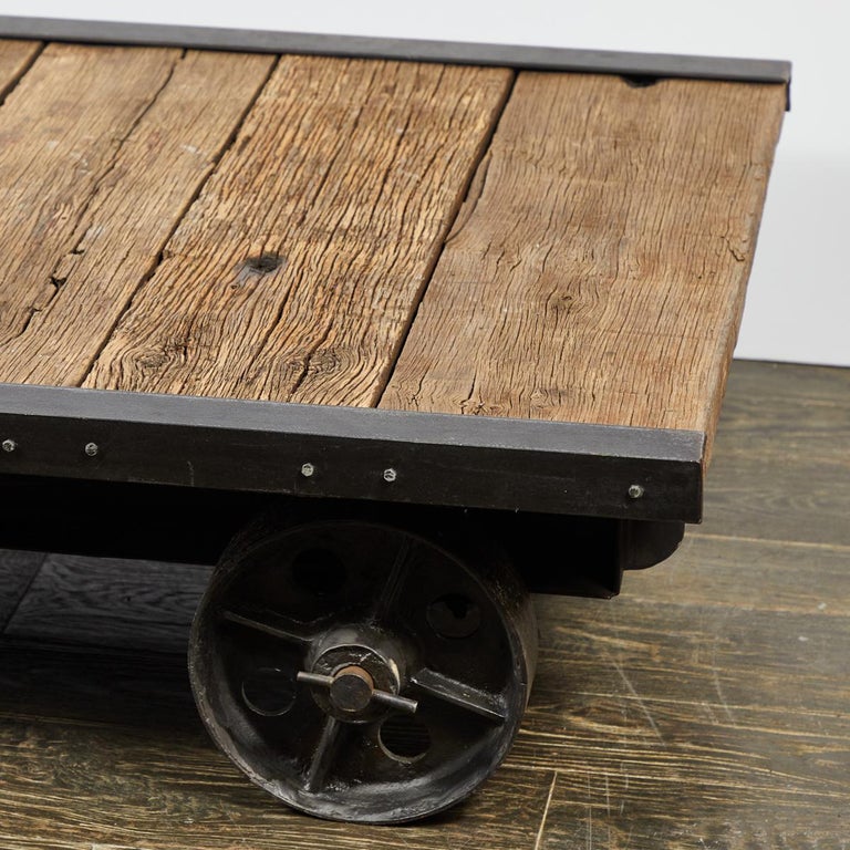 French Wood Coffee Table on Wheels, circa 1890 at 1stDibs