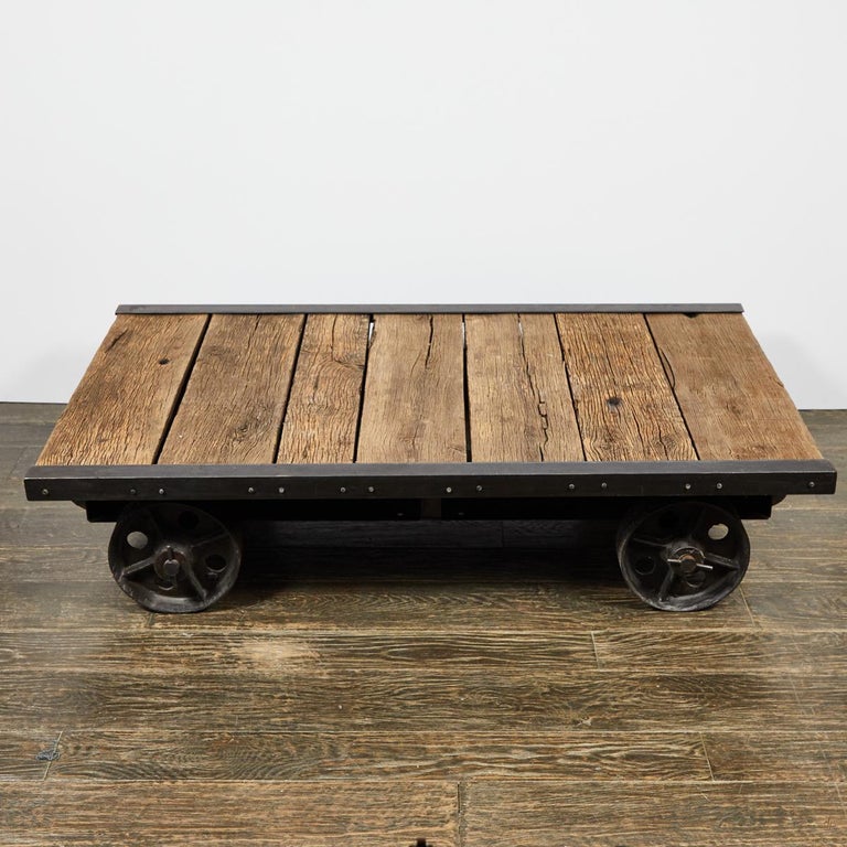 French Wood Coffee Table on Wheels, circa 1890 at 1stDibs