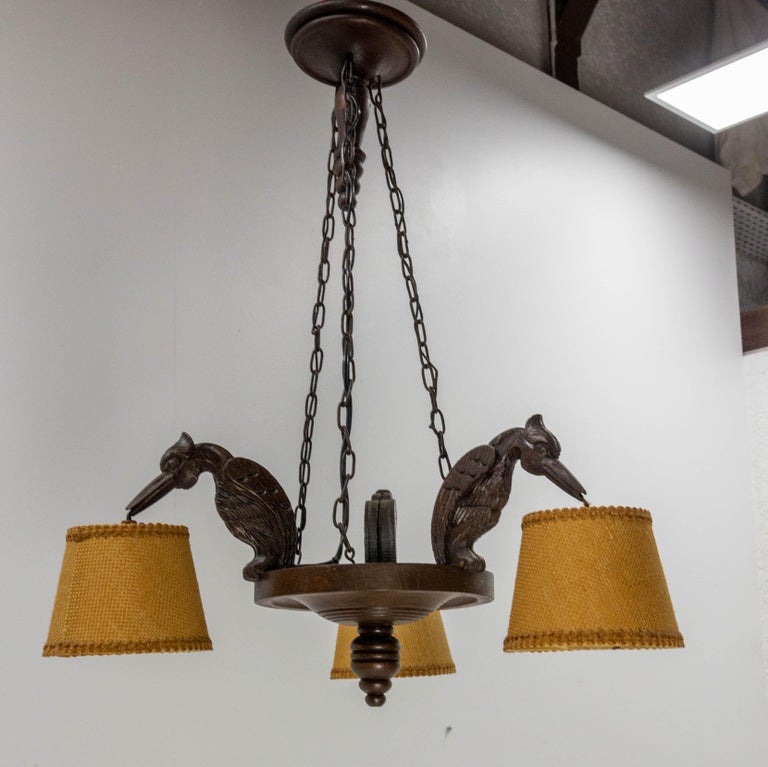 French Wood Lamp Three Birds Chimeras Gothic Art Nouveau St Pendant ...