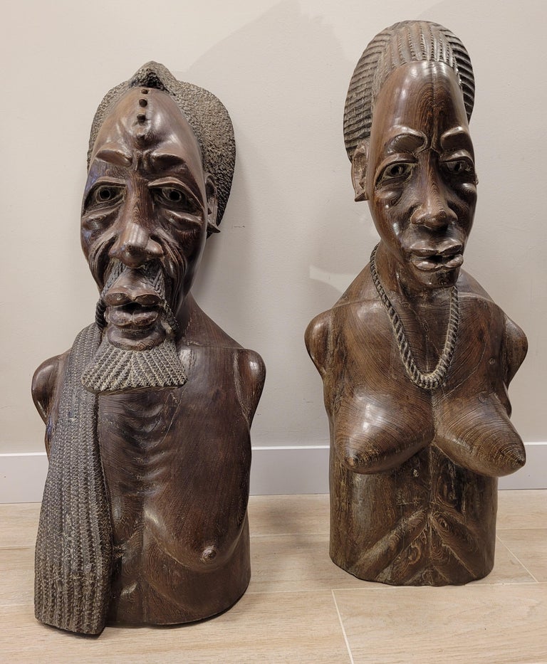 French Wood Sculptures, Couple of Busts, Sculptures of Africans from ...
