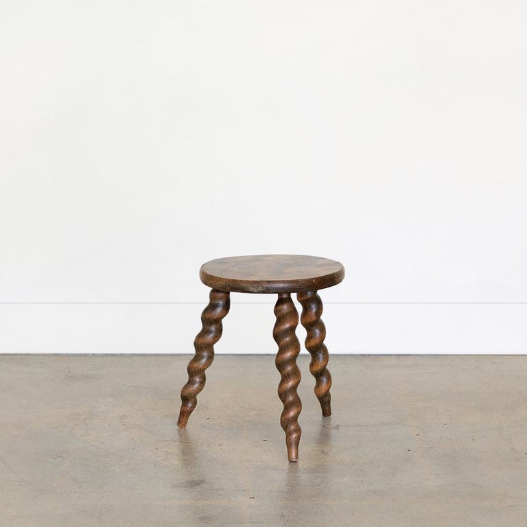 French Wood Stool with Twisted Legs at 1stDibs