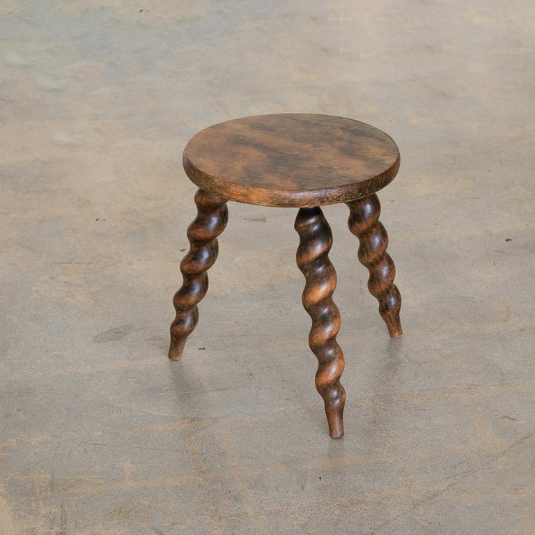 French Wood Stool with Twisted Legs at 1stDibs