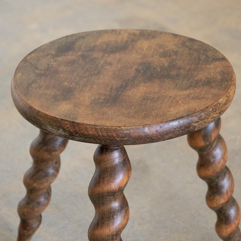 French Wood Stool with Twisted Legs at 1stDibs