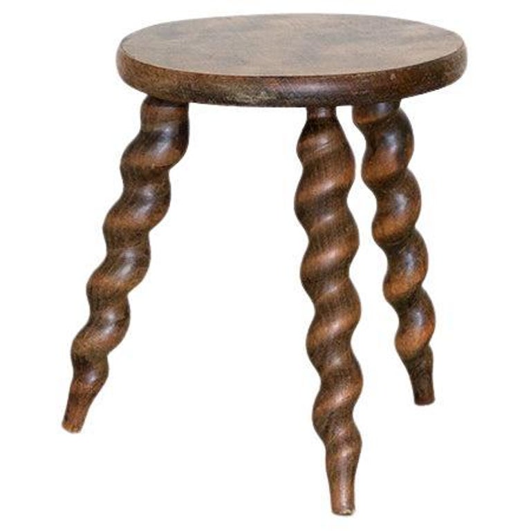 French Wood Stool with Twisted Legs at 1stDibs