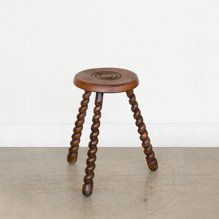 French Wood Tripod Stool with Twisted Legs at 1stDibs
