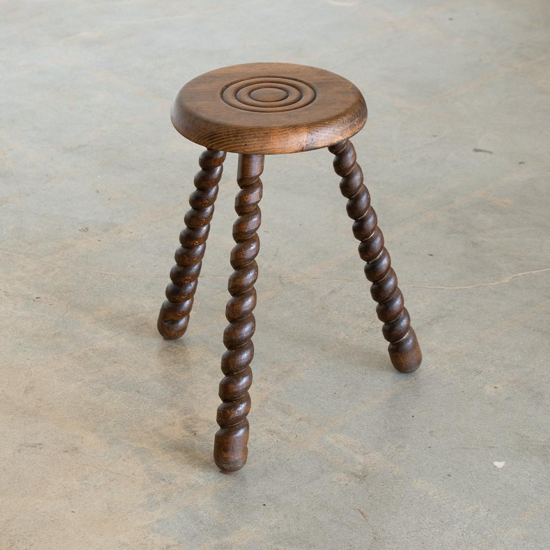 French Wood Tripod Stool with Twisted Legs at 1stDibs