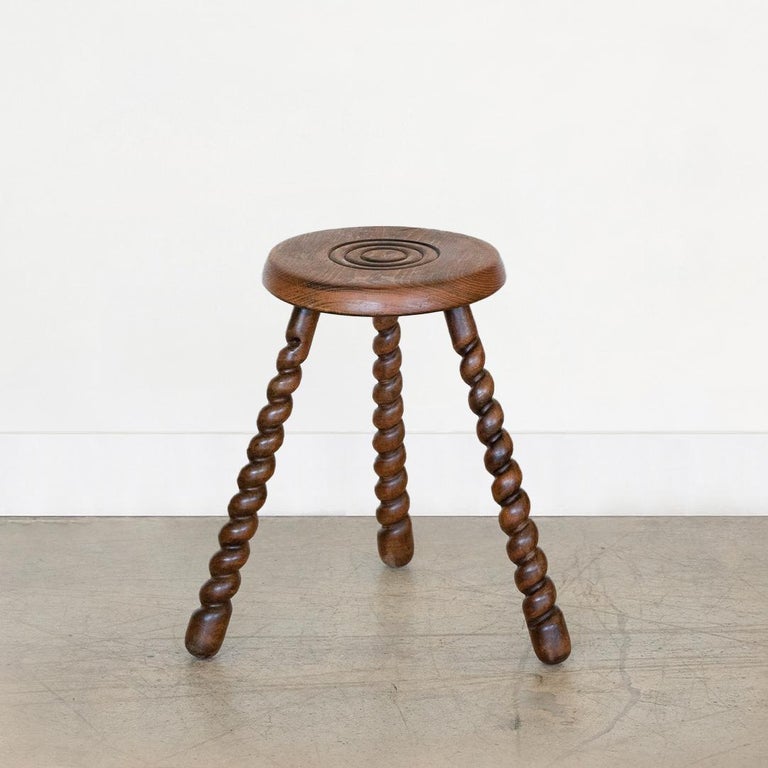 French Wood Tripod Stool with Twisted Legs at 1stDibs