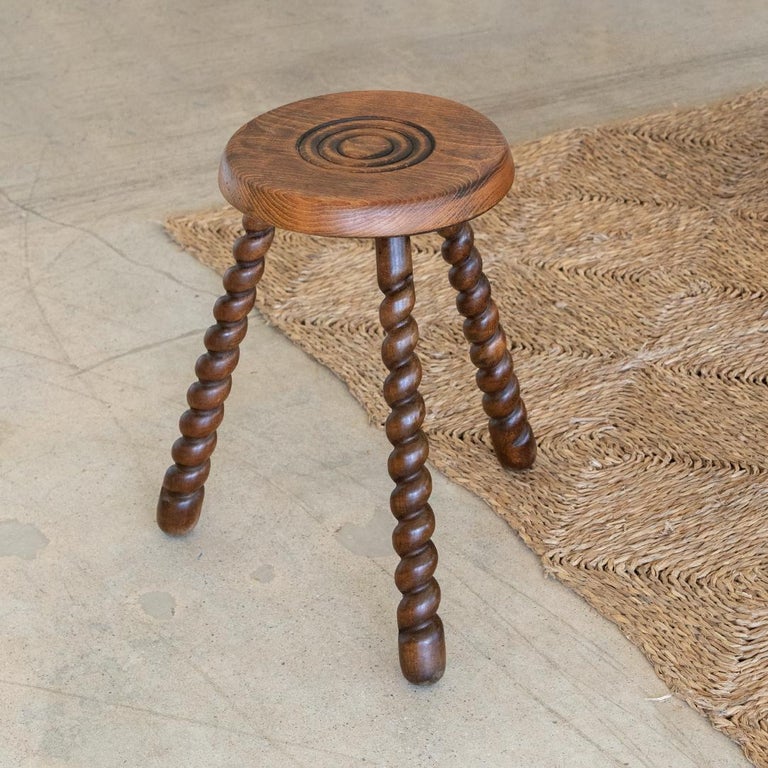 French Wood Tripod Stool with Twisted Legs at 1stDibs
