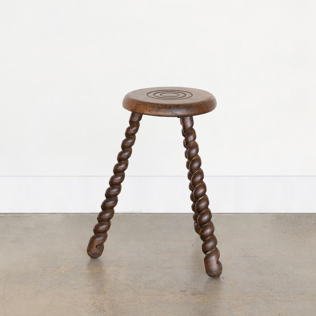 French Wood Tripod Stool with Twisted Legs at 1stDibs