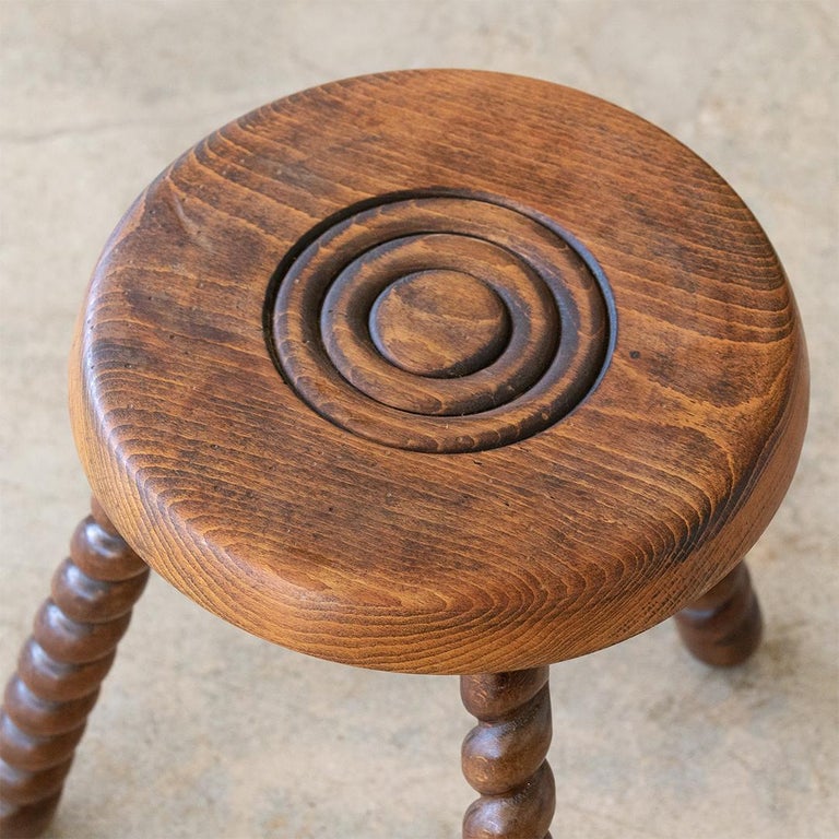 French Wood Tripod Stool with Twisted Legs at 1stDibs