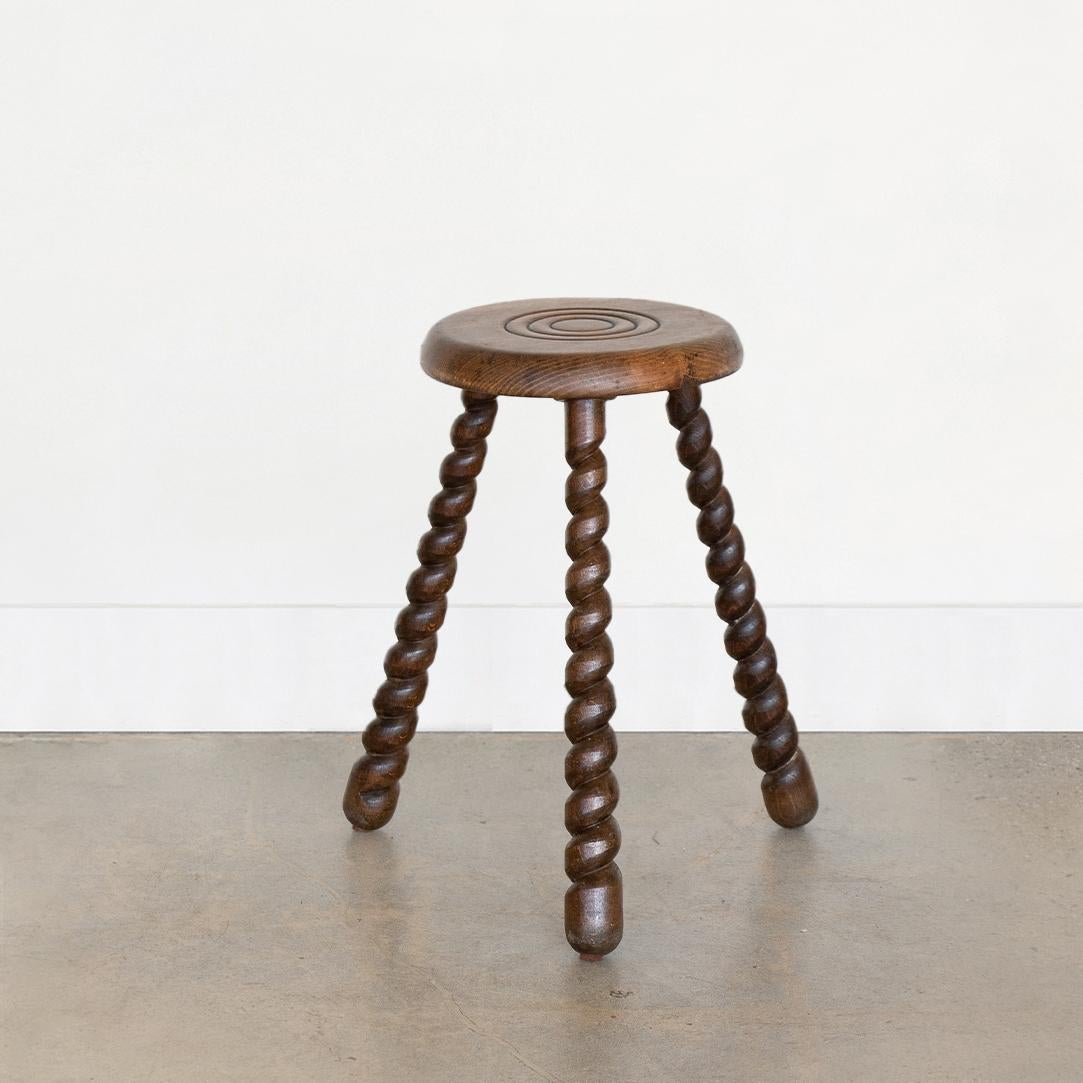 French Wood Tripod Stool with Twisted Legs at 1stDibs