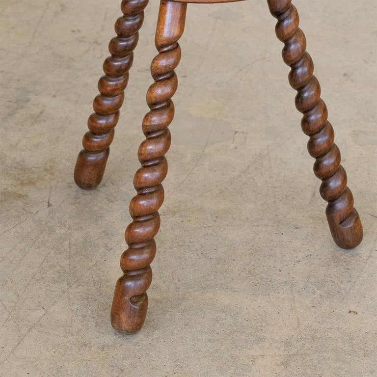 French Wood Tripod Stool with Twisted Legs at 1stDibs