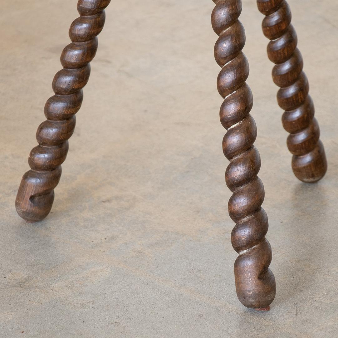 French Wood Tripod Stool with Twisted Legs at 1stDibs