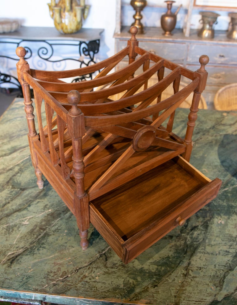 French Wooden Magazine Rack with Drawer at 1stDibs